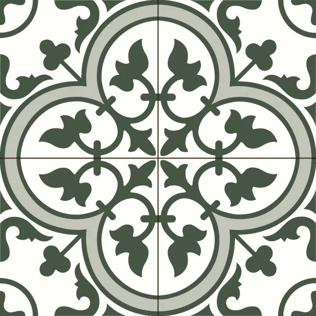 Avon Green Victorian Patterned Matt Ceramic Floor Tile | Tile Mountain