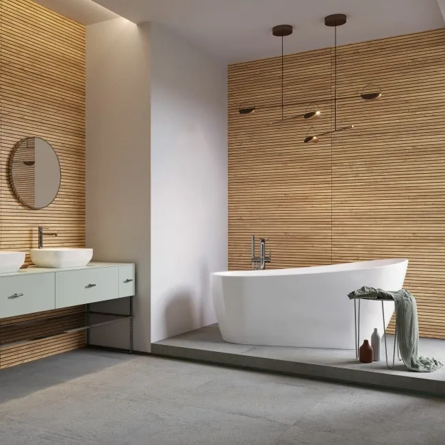 Bandwood Dark Oak Slatted Wood Effect Ceramic Wall Tiles