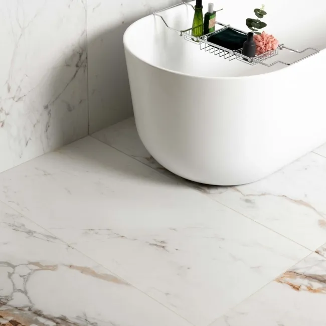 Barnaby White Marble Effect Large Matt Wall & Floor Tiles | Tile Mountain