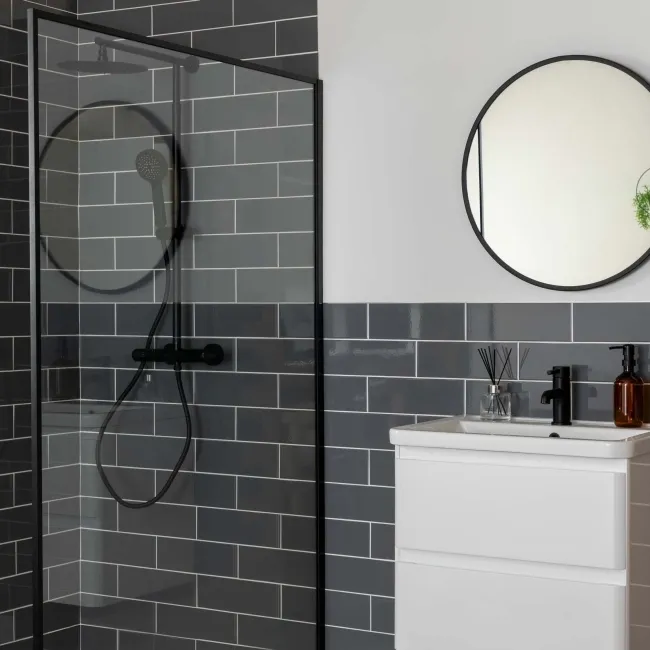 Linear Dark Grey Gloss Ceramic Wall Tiles- Tile Mountain