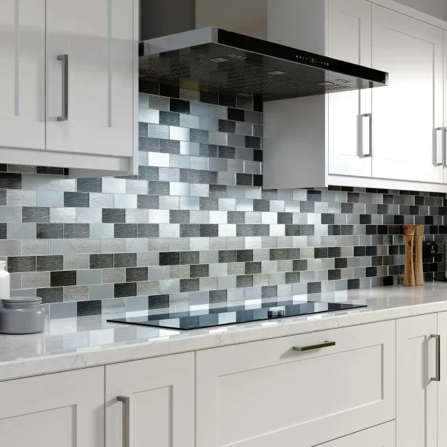 Metallic Silver Grey Glass Gloss Mosaic Tiles- Tile Mountain