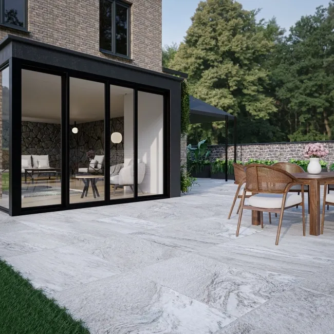 Piazza Light Grey Stone Effect Matt Porcelain Large Outdoor Slab Tile ...