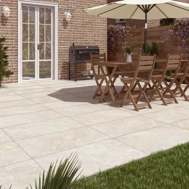 Mylos Ivory Stone Effect Matt Porcelain Outdoor Slab Tile | Tile Mountain