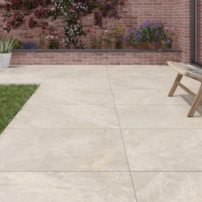 Mylos Ivory Stone Effect Matt Porcelain Outdoor Slab Tile | Tile Mountain