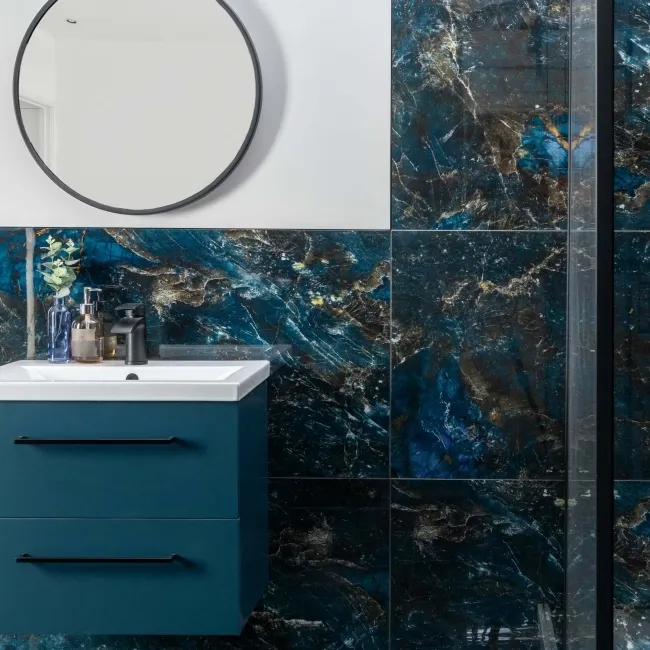 Sky Blue Marble Effect Polished Porcelain Tile