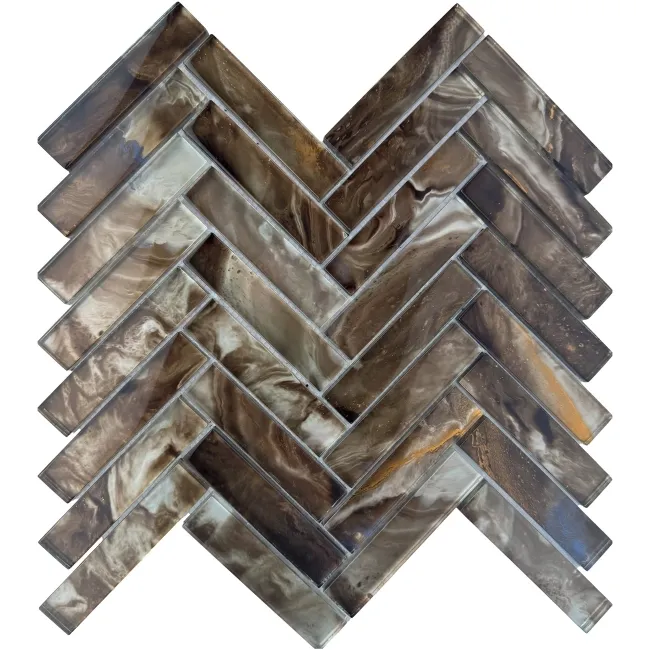 Solar Herringbone Bronze Glass Mosaic | Tile Mountain