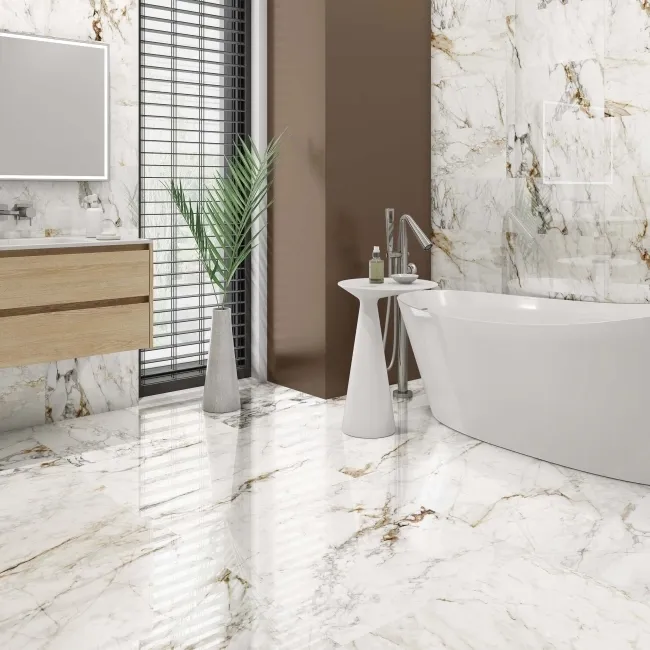 Barnaby White Marble Effect Gloss Wall & Floor Tile