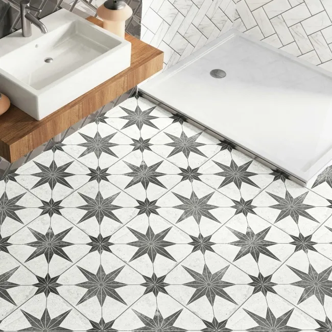 Supernova White Patterned Matt Vitrified Ceramic Floor Tile