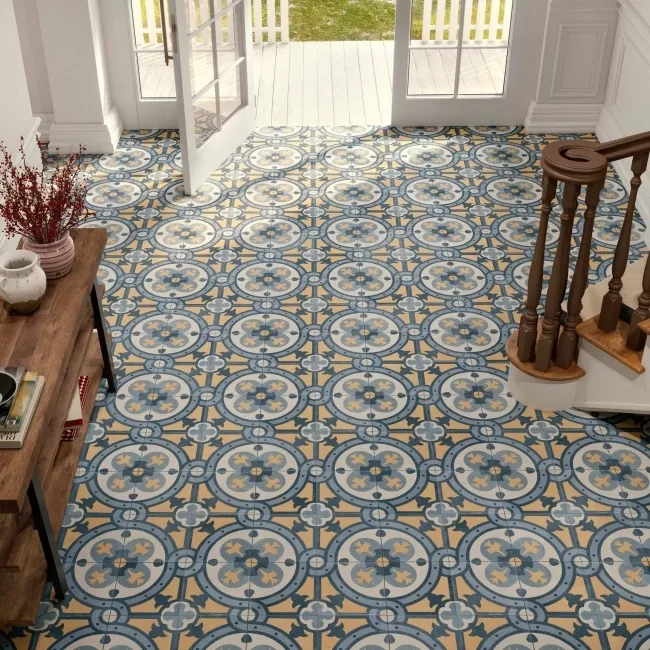 Granada Blue Victorian Patterned Floor Tile | Tile Mountain