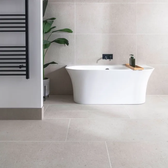 Flakestone Cream Concrete Effect Matt Porcelain Wall and Floor Tile ...