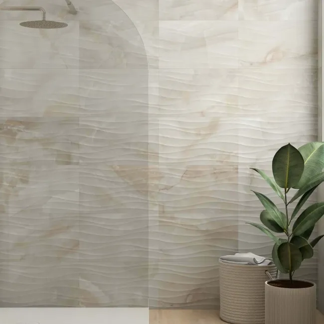 Naza Beige Wave Decor Onyx Marble Effect Matt Wall Tile | Tile Mountain