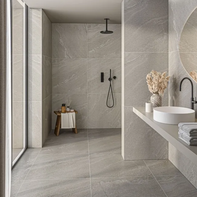 Tulum Grey Stone Effect Structured Matt Porcelain Tile | Tile Mountain