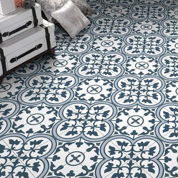 Avon Blue Victorian Patterned Matt Ceramic Floor Tile